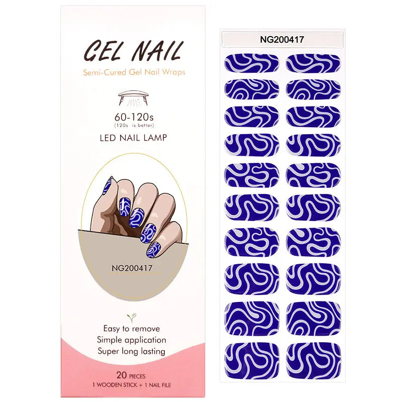 Blue Squiggle Nail Strips Wholesale Custom Gel Nail Stickers
