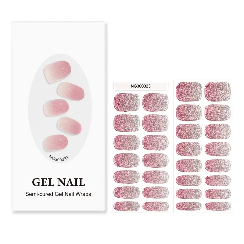 Custom Ombre Pink Glitter Gel Nail Wraps OEM Semi-cured Gel Strips