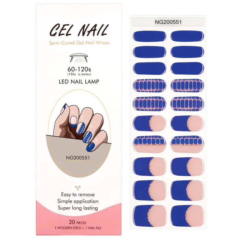 Wholesale Crocodile Pattern Gel Nail Strips Custom Blue 20 Tips Nail W