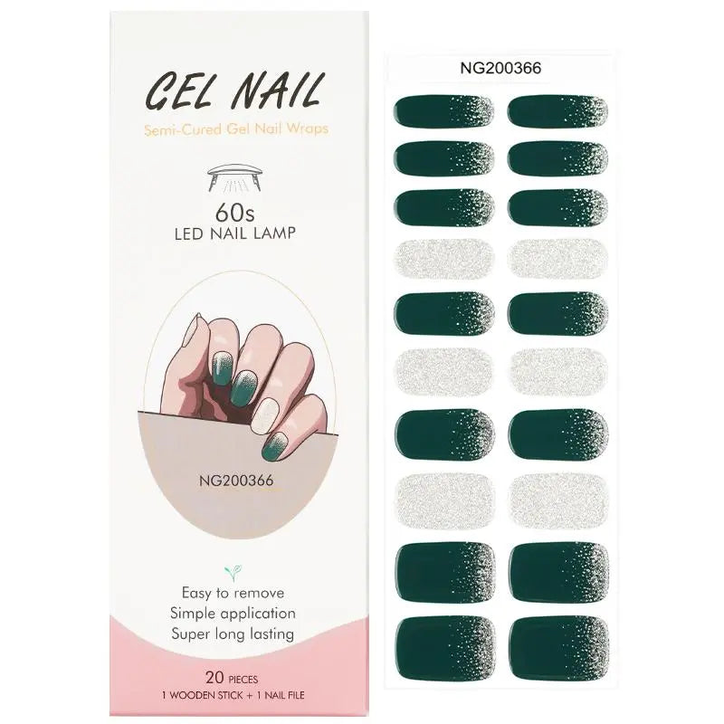 Wholesale Dark Green Sliver Gel Nail Wraps Custom Various Nail Designs