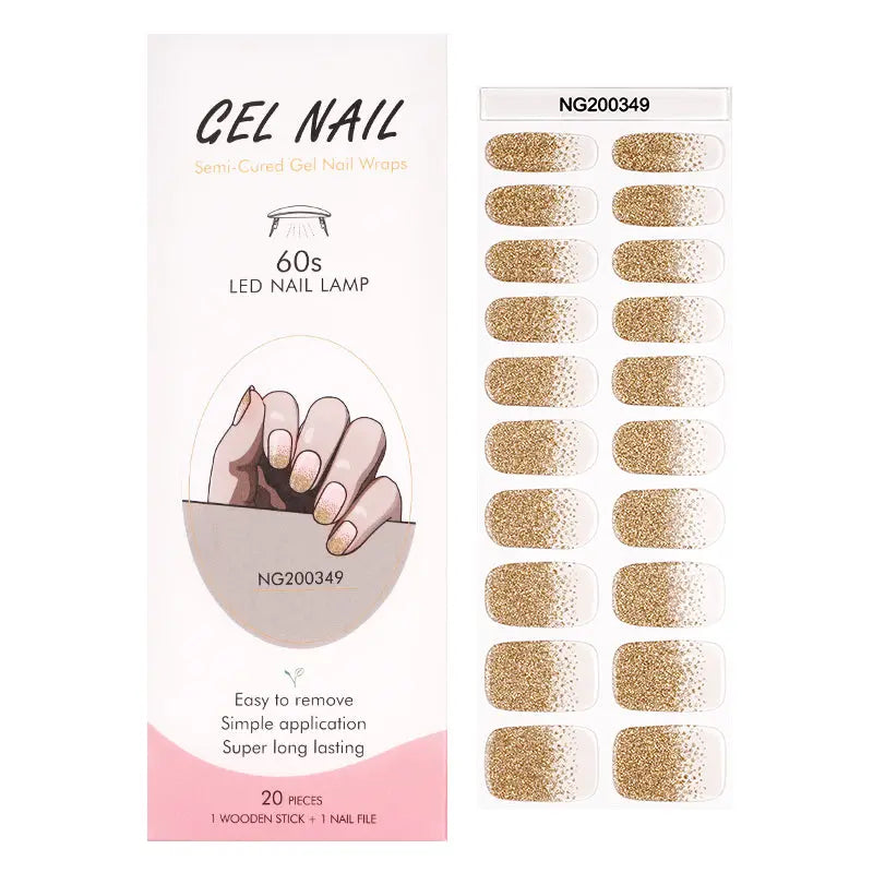 Wholesale Golden Glitter Gel Nail Strip with UV Light Custom Nail Desi