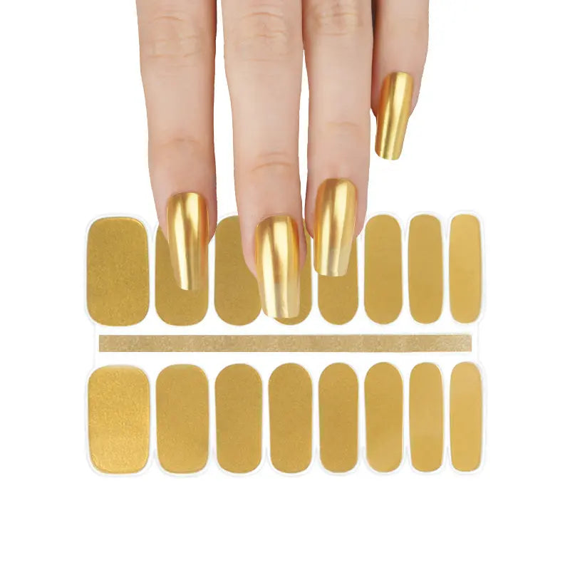 Bulk Semi Cured Gel Nail Strips Solid Color Nails Gold Mirror - HUIZI