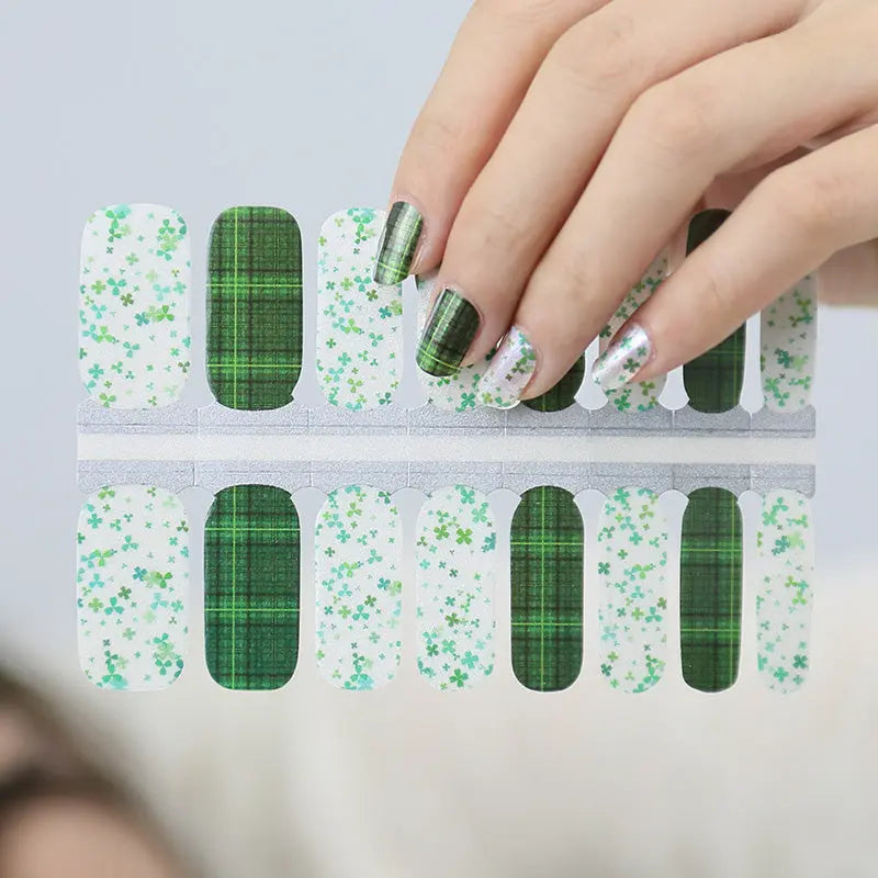 Custom Nail Wraps St. Patrick'S Pearl Nails Four-Leaf Clover - HUIZI